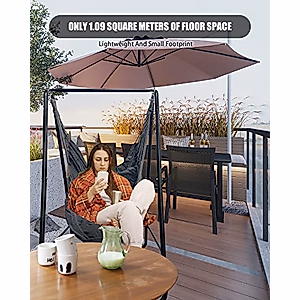 Hammock Chair Stand, Hammock Chair with Stand Including Large Hanging Indoor Swing with 2 Cushions, Hammock Swing Chair with Stand, Max 450 Lbs for Indoor, Outdoor, Patio, Yard (Grey)