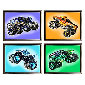 Monster Truck Posters For Boys Room - Set Of 5 Wall Art (UNFRAMED 8"x10") - Monster Truck Poster Prints, Boys Room Decor, Posters For Teen Boys Room, Boys Wall Decor, Boys Room Wall Decor, Kids Wall Art, Wall Art For Boys Bedroom