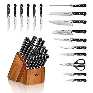 Cangshan TV2 Series 1023053 Swedish 14C28N Steel Forged 17-Piece Knife Block Set, Acacia