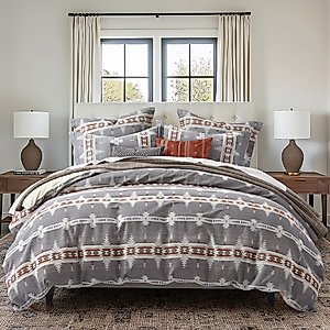 Levtex Home - Corrales Duvet Cover Set - King Duvet Cover + Two King Pillow Shams - Aztec - Grey, Brick Red, Cream and Taupe - Duvet Cover (106 x 94in.) and Pillow Shams (36 x 20in.) - Cotton