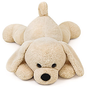 MIAOHAHA Plush Puppy Toy Cute Stuffed Animal Dog, Kids Plush Toy Pillow, Lifelike Soft Light Brown Dog Cuddly Toy Gift for Kids/Girls(40cm/15.7in)