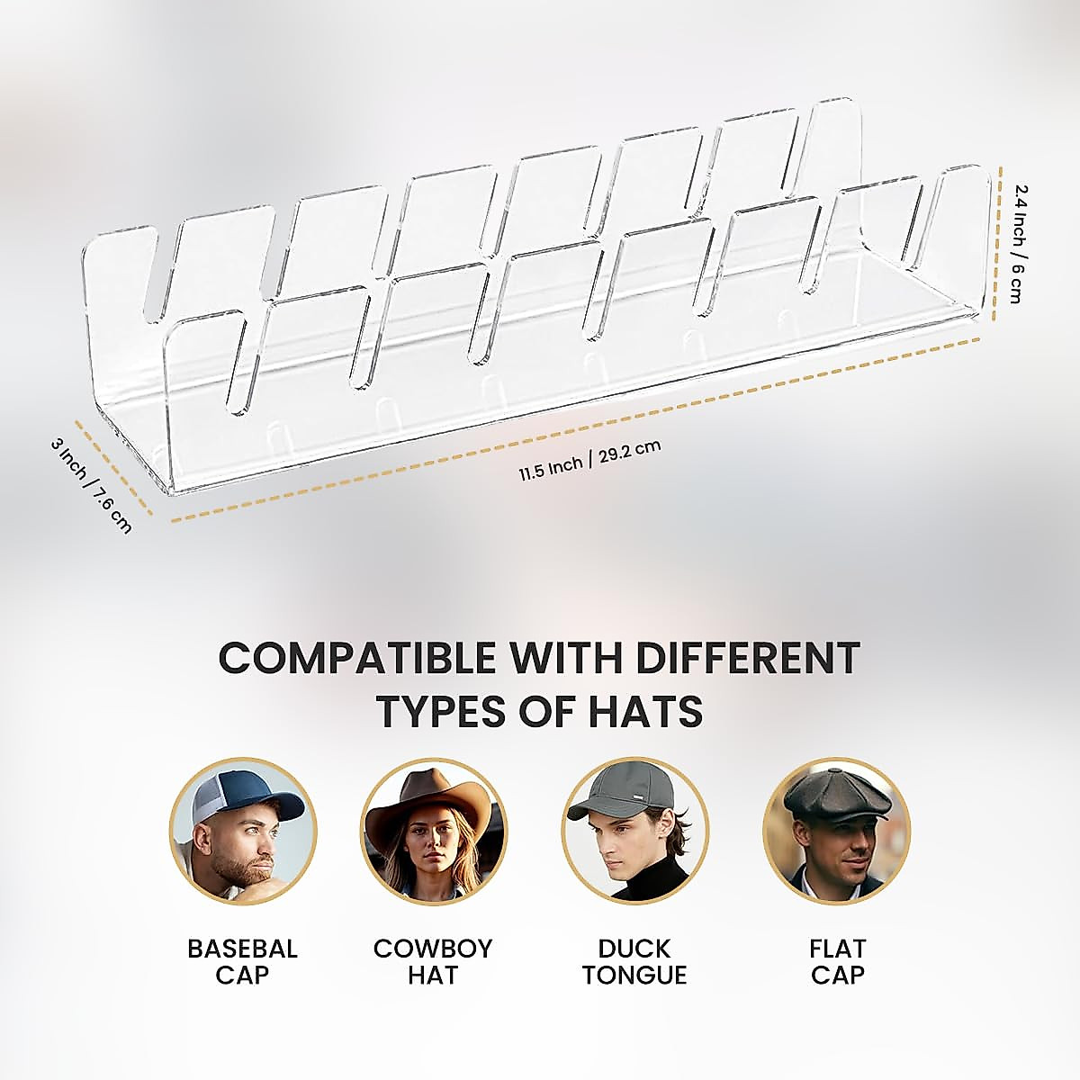 Hat Stand for Baseball Caps, 2 PCs No Install Acrylic Hat Organizer for 14 Baseball Caps, Hat Storage for Baseball Caps, Hat Stands for Display and Organizers for Bedroom, Closet, Dresser, Office