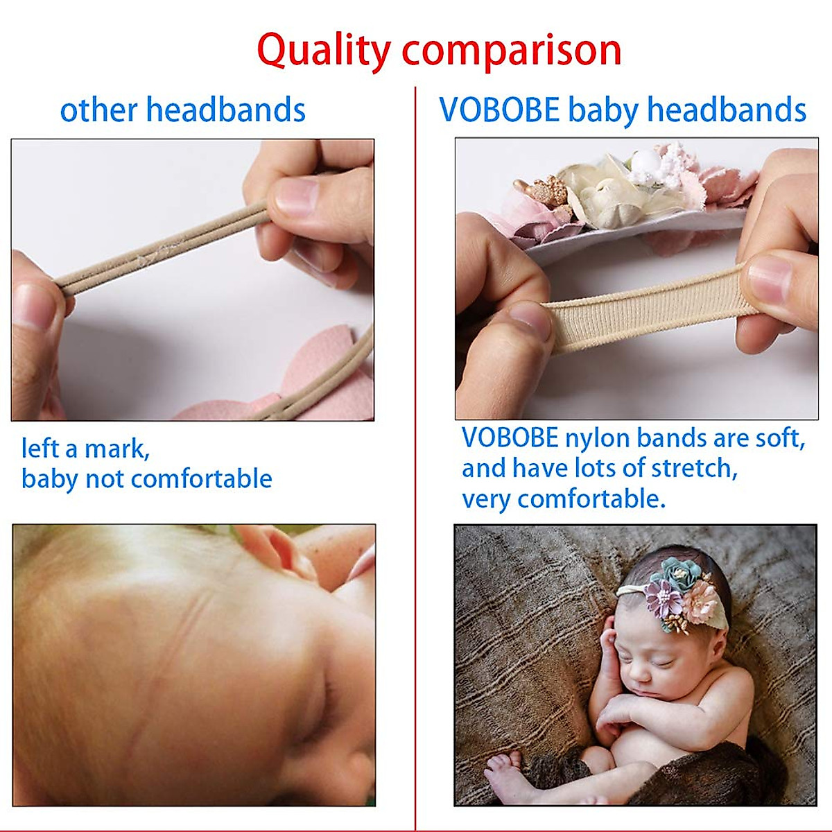 VOBOBE Baby Girl Nylon Headbands Infant Flower Elastic Hair Band Bows Wraps For Newborn Toddler Hair Accessories Pack of 3 (A-Beige)