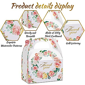 Thank You Treat Boxes 6 x 3.5 x 3.5 Inch, White Pink Floral Cardboard Gift Box Party Favor Boxes Candy Cookie Container for Brunch Wedding Birthday Baby Shower Celebration (48 Pcs)