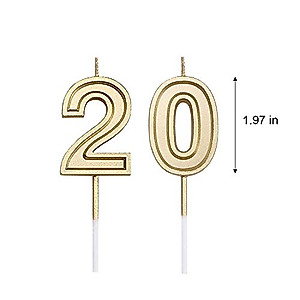 Bailym 20th Birthday Candles,Gold Number 20 Cake Topper for Birthday Decorations Party Decoration