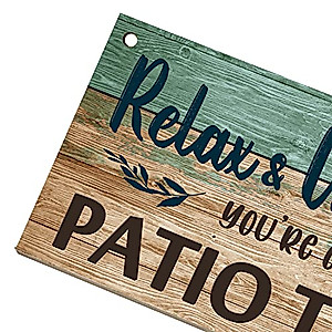 SFMY Patio Wall Decor Backyard Patio Signs And Decor Outdoor 10x5 Inches Hanging Sign For Home, Bar, Porch - Relax Unwind You're On Patio Time, Green