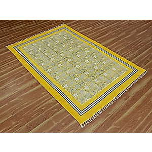 Casavani Indian Handmade Cotton Dhurrie Oriental Yellow & Beige Area Rug Boho Kilim Flat Weave Rug Indoor Hall Room Decor Carpet Throw Rugs for Bedroom Living Room Bathroom Balcony 4x10 Feet Runner