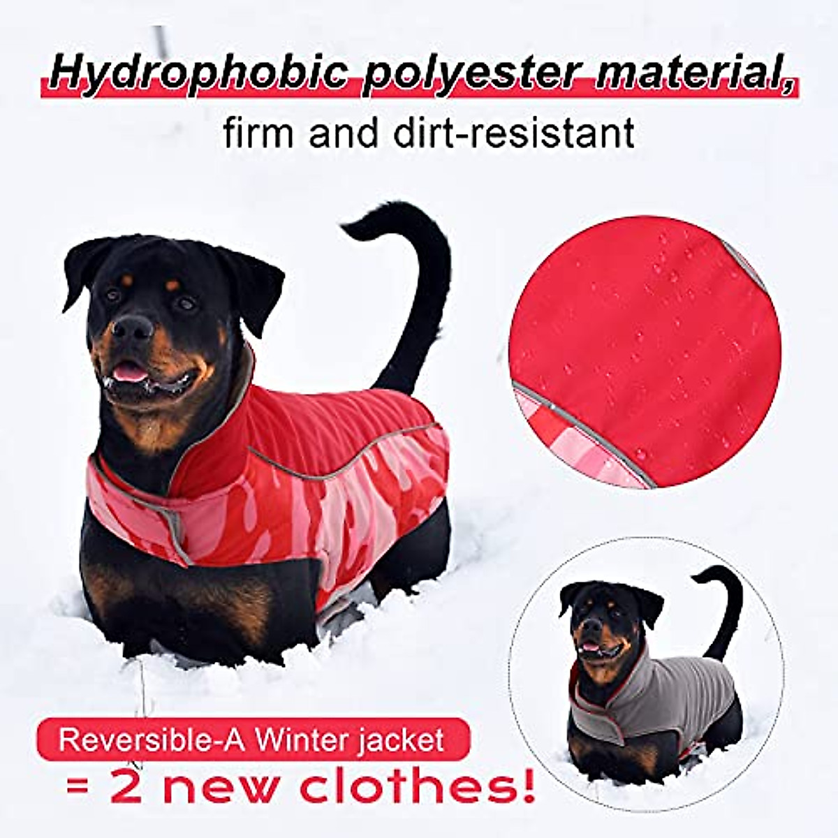 Warm Dog Jacket Reversible Fleece Winter Dog Vest for Cold Weather, Waterproof Windproof Dog Winter Coat Reflective with Magic Strip&Furry Collar for Small Medium Large Breeds Dogs Puppies Cat Pet
