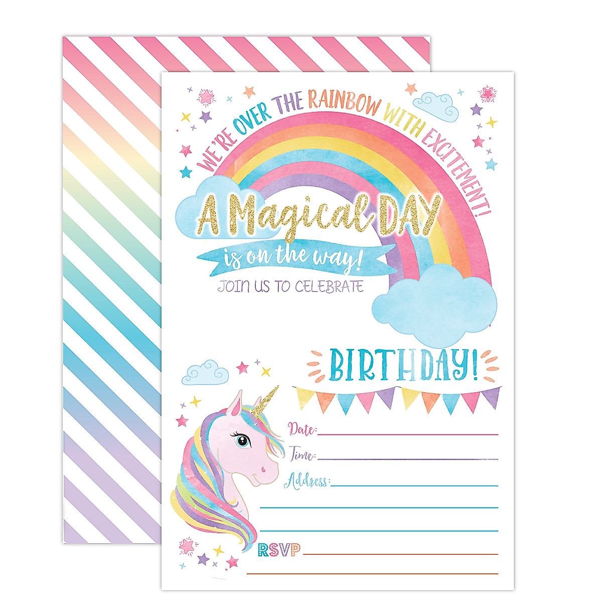 Your Main Event Prints Unicorn Birthday Invitation - Unicorn Party Invite - 20 Fill-In Style - Envelopes Not Included