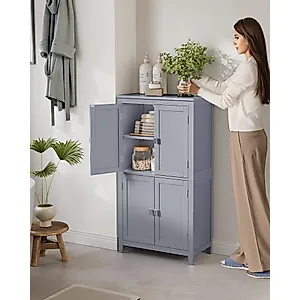 VASAGLE Bathroom Floor Storage Cabinet, Bathroom Storage Unit, Freestanding Cabinet with 4 Doors, Adjustable Shelves, 11.8 x 23.6 x 43.3 Inches, Mystic Gray UBBC552P36