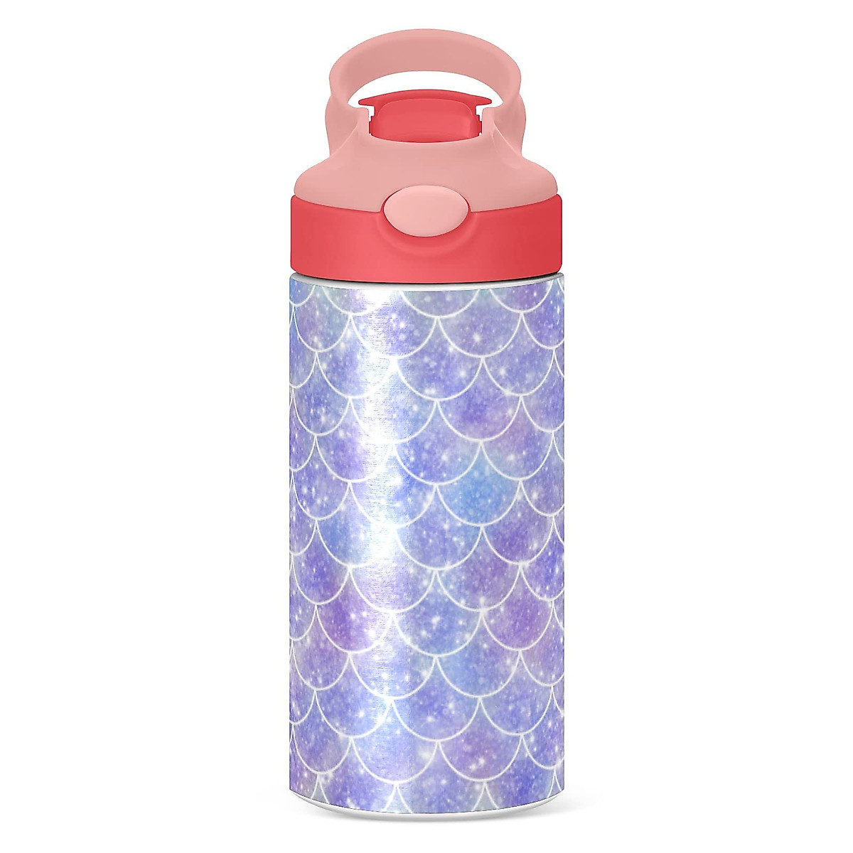 MCHIVER Mermaid Scales Kids Water Bottle with Straw Insulated Stainless Steel Kids Water Bottle Thermos for School Boys Girls Leak Proof Cups 12 oz / 350 ml Pink Top