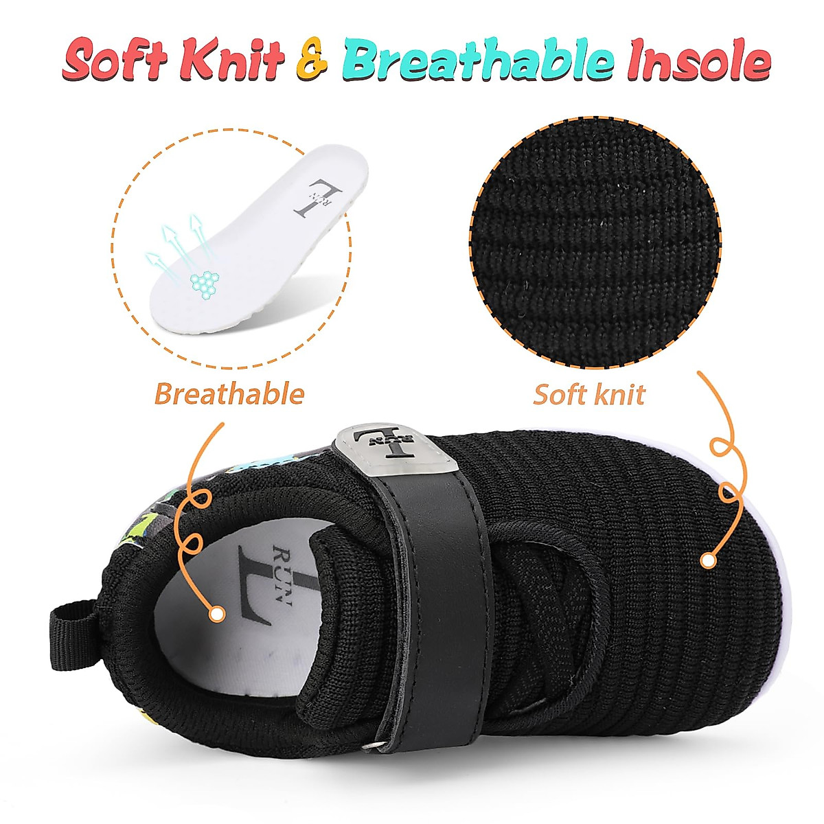 L-RUN Barefoot Shoes Kids Toddler Wide Toe Box Shoes Non-Slip Infant Sneakers Black 9.5-10 Toddler