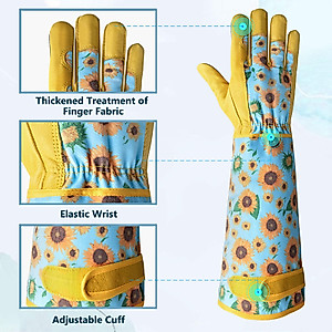 Velway Long Gardening Gloves for Women - Thorn Proof & Rose Pruning Forearm Protection Garden Gloves - Breathable Leather Long Garden Gloves Gifts & Tools for Gardener Yard Work Medium