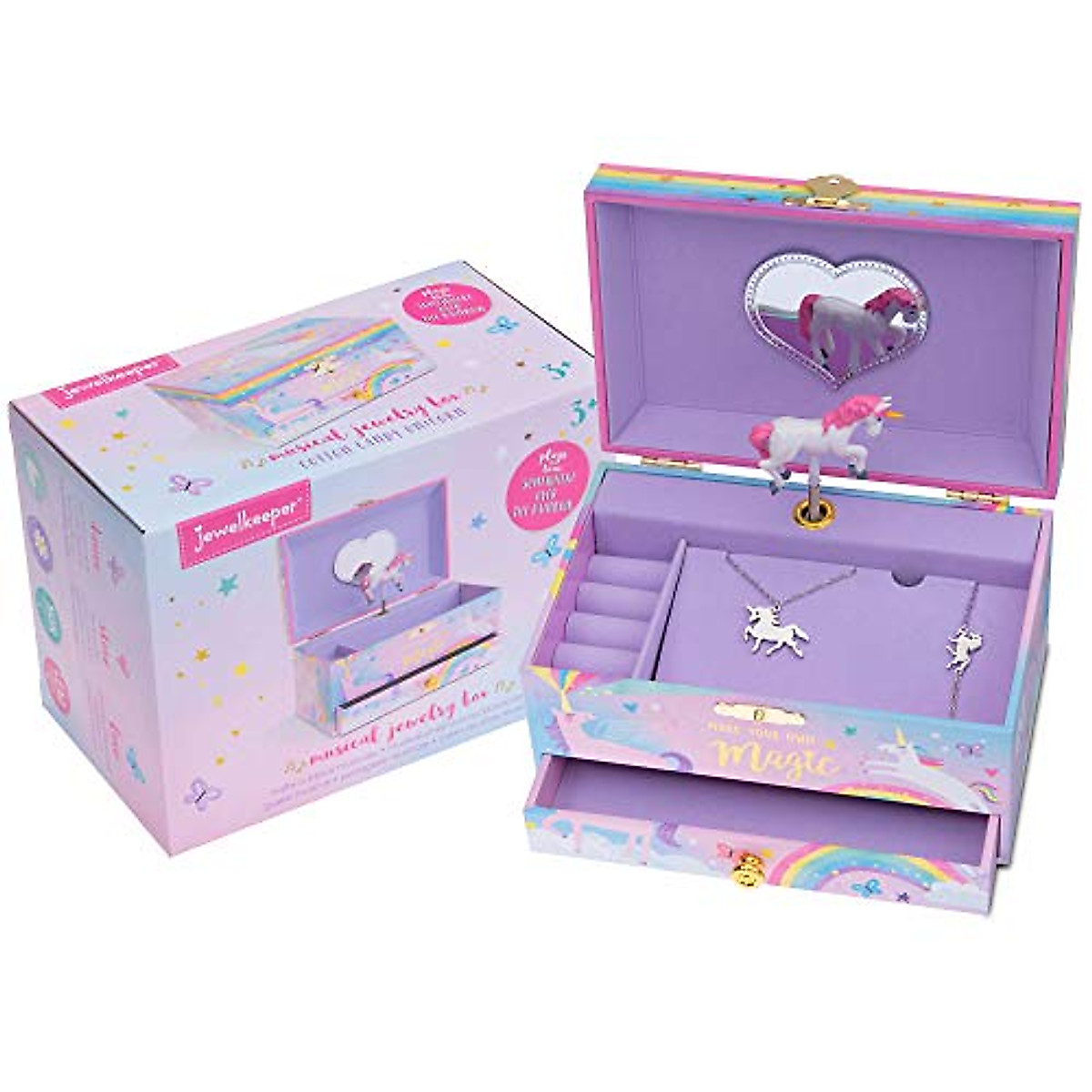 Jewelkeeper Unicorn Music Box & Little Girls Jewelry Set - 3 Unicorn Gifts for Girls