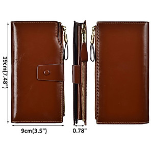 woogwin Women's RFID Large Capacity Luxury Genuine Leather Clutch Wallet Ladies Purse (Wax Coffee)