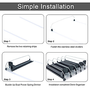 TOCLIU soda can dispenser for refrigerator,Self-Pushing Fridge Drink Dispenser, Width-Adjustable Pusher Glide,Drink Organizer for Fridge,12oz to 24oz Water Bottle,Beer,drinks
