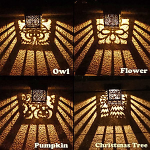 ALBINA Solar Deck Lights | Solar Fence Lights Outdoor Waterproof LED Garden Decorative Lights for Railing, Post, Step, Frontdoor | Auto ON/Off Outdoor Solar Lights with Christmas Tree Lamps, 4 Pack