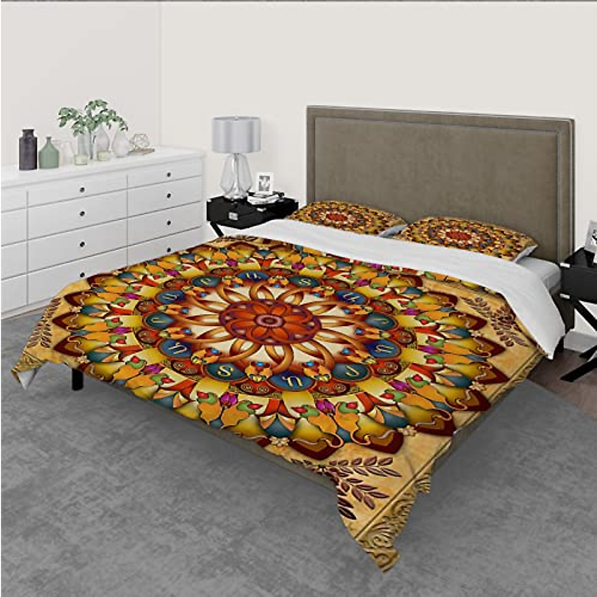 RIVINE Bedding Duvet Cover Set 3 Pieces Boho Floral Printed Pattern Soft Cozy All Season Beding Set with 2 Pillowcases Hotel Quality Twin