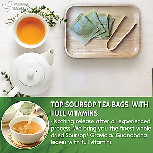 FreshDrinkUS, 60 Premium - The Top Soursop Graviola Leaf Tea Bags, 100% Pure & Natural from Soursop Leaves, Handmade, Made With Natural Materials-Corn Fiber Tea Bag, Sugar/Caffeine/Gluten Free, Hoja Guanabana Tea