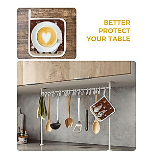 Pot Holders for Kitchen Cute Coffee Gnome with Cup and Beans Brown Set of 5 Potholders Heat Proof Non-Slip Oven Pot Holder Insulation Terry Cloth Hot Pad with Loop Retro Cotton Txeture