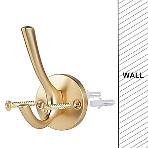 UgBaBa Coat Hooks, Heavy Duty Double Towel Robe Clothes Hooks for Hanging, Wall Hooks Holder for Bathroom Kitchen Closet Cabinet Door Garage Hotel, Wall Mounted,2 Pack (Black)