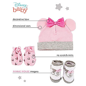 Disney Baby Girls' Minnie Mouse Take Me Home Layette Gift Set - 3 Piece Hat, Booties, and Mittens (Newborn), Size 0-3 Months, Minnie Pink Giftset