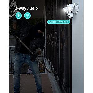 ZJX 2500 Lumens Floodlight Camera Outdoor, Security Cam with Motion-Activated Light, Motion Detection and Siren Alarm, Waterproof（White） (White), Round (FC-01)