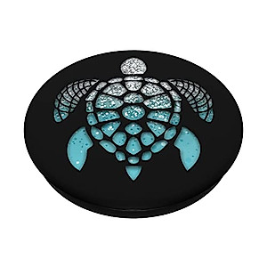Silver Light Blue Turtle Phone Grip on a Black Pattern PopSockets Swappable PopGrip