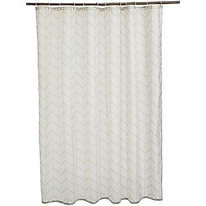 Amazon Basics Fabric Shower Curtain with Grommets and Hooks - 72 x 72 Inch, Natural Herringbone