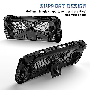 PAKESI Protection Case for Rog Ally with Kickstand - Anti-Drop Shockproof Shell with 2 Pack Screen Protector,Rugged TPU with Built-in Stand for Game Handheld Console (Black)