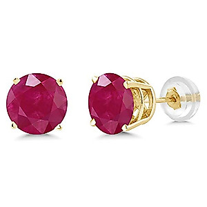 Gem Stone King 14K Yellow Gold Round 5MM Gemstone Birthstone Stud Earrings | Gold Earrings for Women