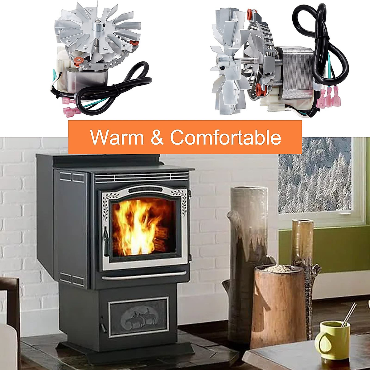 Criditpid Replacement 3-21-08639 Combustion Blower Motor for Harman P68, P43, P61, P61A, Accentra 52i, Advance, P38 Pellet Stoves, With 3-20-502221 Double Paddle Fan Blade.