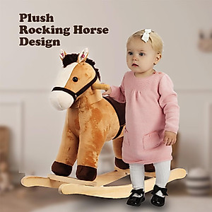 Rock My Baby Plush Rocking Horse, Soft Filling Ride on Pony, Rocking Animal with Realistic Sound, Stuffed Rocker for Kids 18 Months and up (Light Brown),CPC Certified