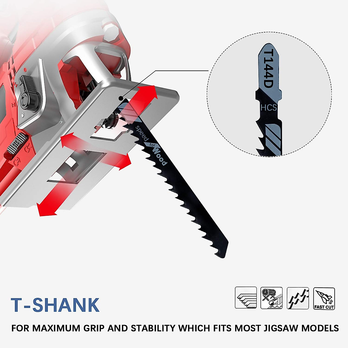 TAROSE 20-Piece T144D 4 Inch 6 TPI Assorted T-Shank Jig Saw Blades Set for Speed Cutting Wood