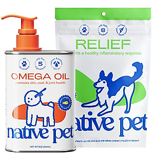 Native Pet Omega Oil for Dogs - Dog Fish Oil Supplements & Relief - Anti-Inflammatory Chews for Dogs | 60 Dog Chews | 8 oz. Omega Oil | Best Dog Arthritis Supplement & Dog Joint Pain Relief