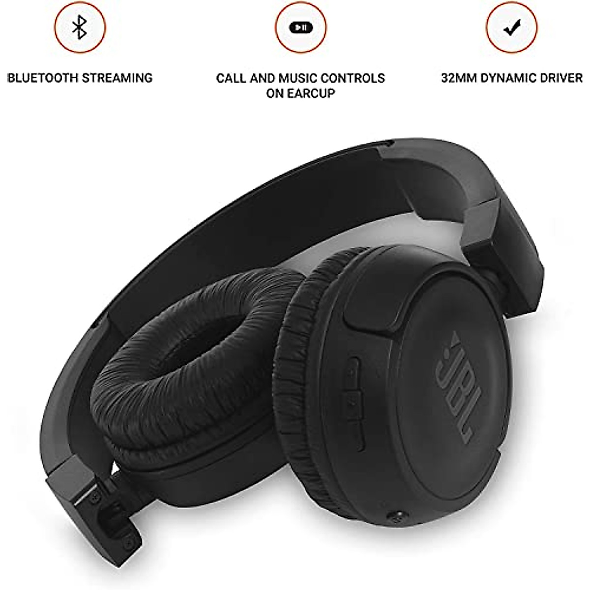 JBL T460BT - On-Ear Wireless Bluetooth Headphones, Extra Bass with 11 Hours Playtime & Mic - Includes Bonus Extended Charging Cable and Velvet Storage Pouch - Black
