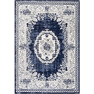JONATHAN Y MDP401A-4 Rosalia Cottage Medallion Indoor Area-Rug Vintage Bohemian Easy-Cleaning Bedroom Kitchen Living Room Non Shedding, 4 ft x 6 ft, Ivory/Navy
