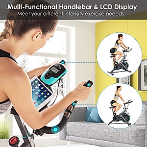 FUNMILY Indoor Exercise Bike Stationary, Cycling Bike-Belt Drive with Heart Rate Monitor & LCD Monitor, Comfortable Seat Cushion, Flywheel- Commercial Standard for Home Cardio Workout (Silver)