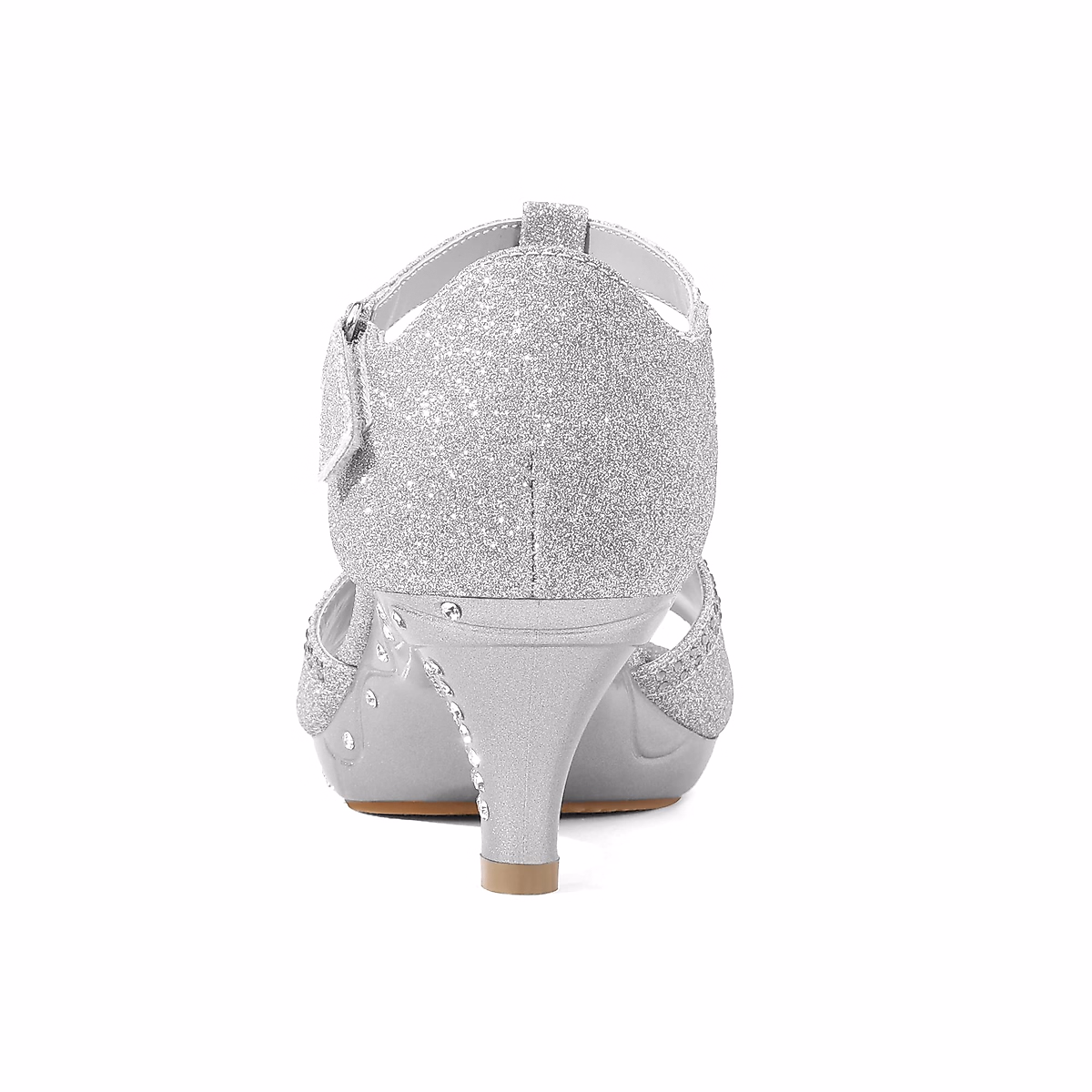 DREAM PAIRS Girls Low Heel Dress Pump Sandal Ankle T Strap Flower Silver - 2 Little Kid