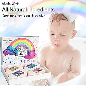 Rainbow Bath Bombs for Kids- Natural and Organic Bubble Bath Bombs w/Moisturizing Shea Butter and Natural Oils, 4 Large Unicorn Cloud Bath Bombs for Girls, Boys, Women, Valentines Day Gift for Her