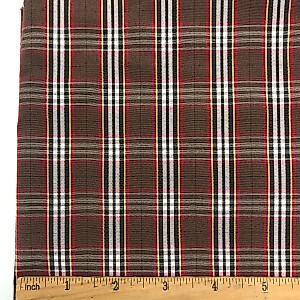 Brown Checkered Plaid Fabric Light Weight Yarn Dyed Polyester Tartan Width 57inches for DIY Home Decor Craft (2 Yard pre Cut)