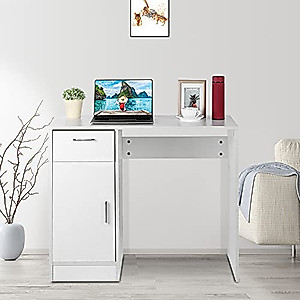 TOPINCN Computer Desk, 1 Drawer 1 Door Compact Computer PC Laptop Desk Home Laptop Notebook Computer Desk Modern Simple Style Office Desks Workstations Gaming Desk for Home Office Bedroom(White)