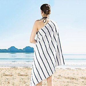 GT Globaltex Fine Linens 100% Turkish Cotton Premium Pool and Beach Towel Highly Absorbent Quick Dry Blue Striped 32" x 64" 500 GSM (1 Piece)