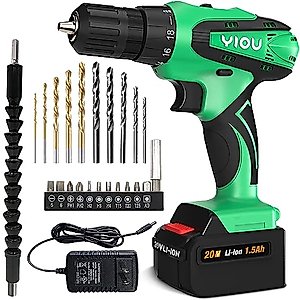 ENZOO 20V Cordless Drill, Electric Power Drill Set with Battery and Charger+23 pc. Impact Driver/Drill Bits, 3/8" Keyless Chuck, 2 Variable Speed, 248 In-lb Torque, 18+1 Position
