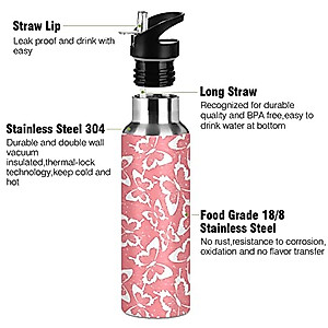 Water Bottle with Straw Lid 20oz Pink Butterfly Reusable Vacuum Insulated Stainless Steel Water Bottles, Leak Proof, BPA-Free.