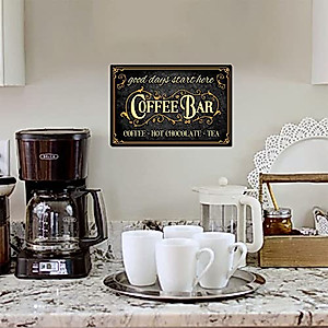 Coffee Bar Sign Hot Chocolate and Tea Vintage Metal Plaque Signs for Kitchen Cafe Pub Home Coffee Station Decor 8 x 12 inch