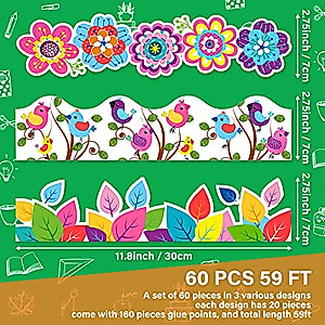Bulletin Board Border Trim Colorful Removable Blackboard Chalkboard Border Springtime Luau Ocean Borders Stickers for Spring Classroom Office Party Wall Decor (Flower Style, 59 ft in Length)