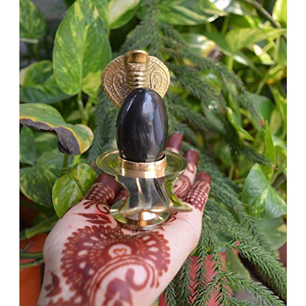 2.25" Shiva Ling with 3.5" Sheshnaag Jalaheri Brass (Narmadeshwar)~I-4898