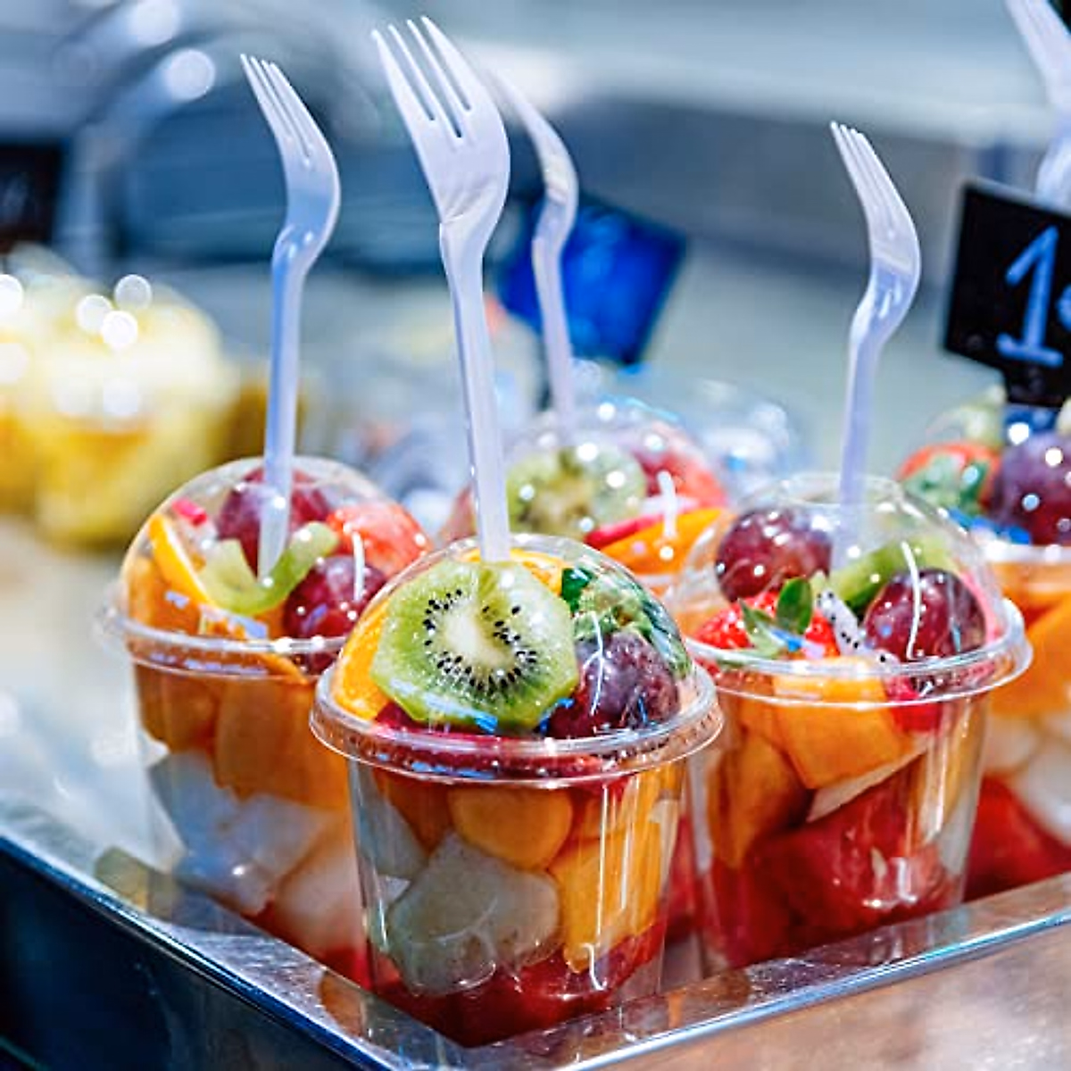 FOCUSLINE 200 PACK 12oz Clear Plastic Cups, Disposable Cold Drinking Cups, 12 Ounce Clear Cups with Dome Lids with Holes for Smoothie, Milkshake, Bubble Tea, Parfait