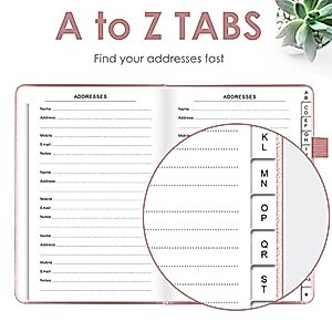 JXSELECT Elegant Address Book with Alphabetical Tabs, Hardcover Address Log Book & Password Keeper, with Contacts, Phone Numbers, Birthdays, Anniversaries and Notes Section (5.2x7.7") (Rose Gold)
